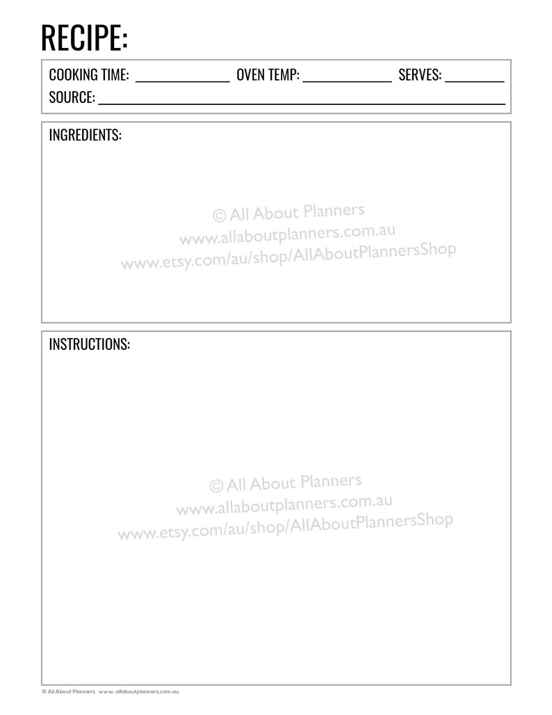 EDITABLE Printable Recipe Card, Template, Pdf, Sheet, Recipe Page ...