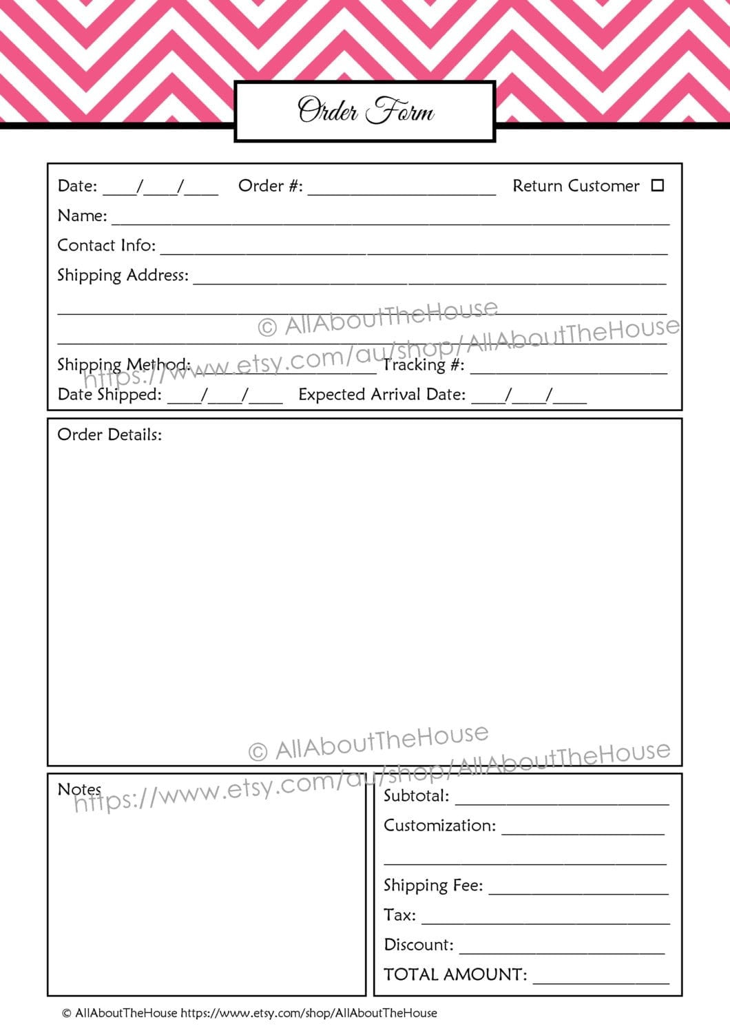 Order Form Custom Order Form Printable Business Planner - Etsy