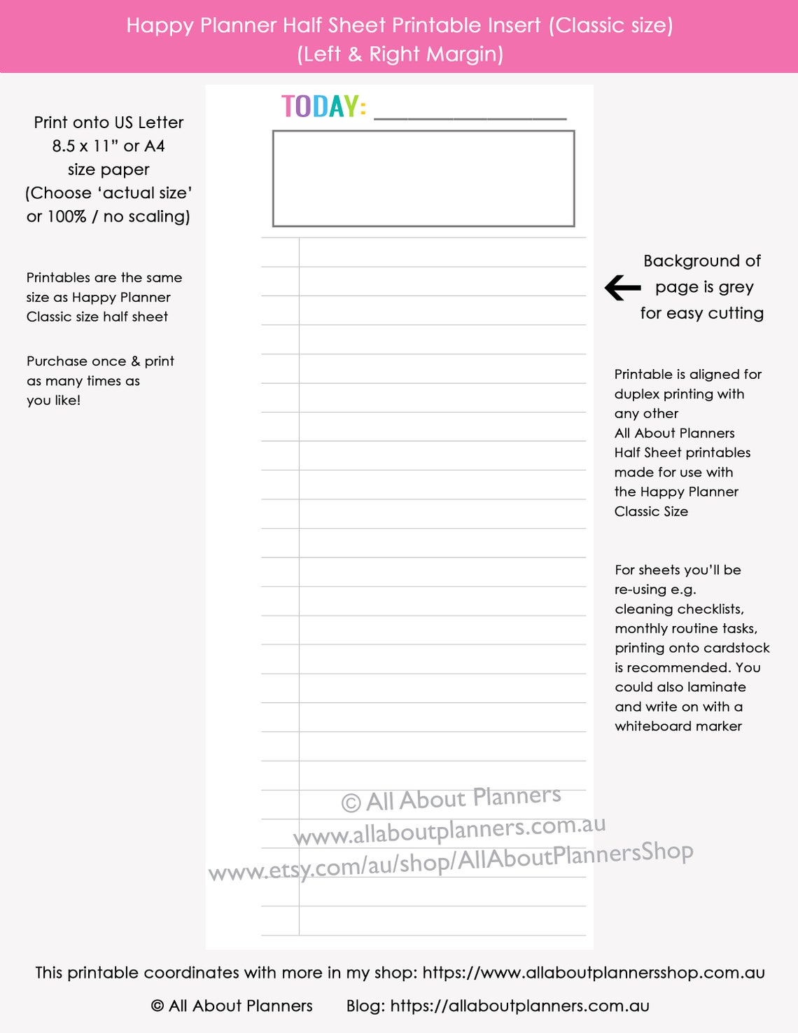 Happy Planner Half Sheet Daily Schedule You Choose Start Time to Do ...