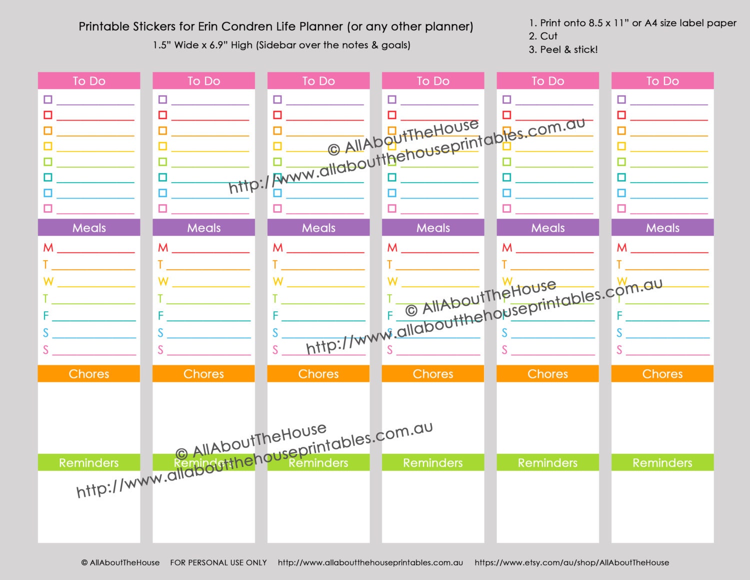 Weekly Checklist Meal Plan Sidebar Printable Calendar / - Etsy