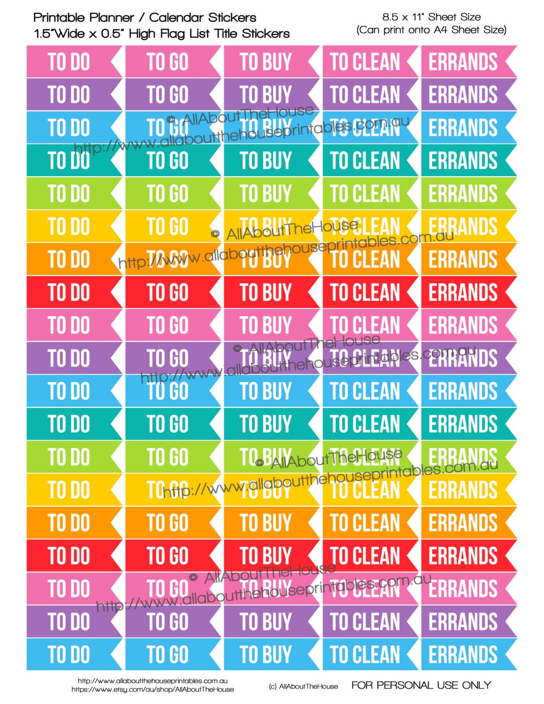 To Do to Buy to Go to Clean Errands Flag Printable Planner Stickers ...