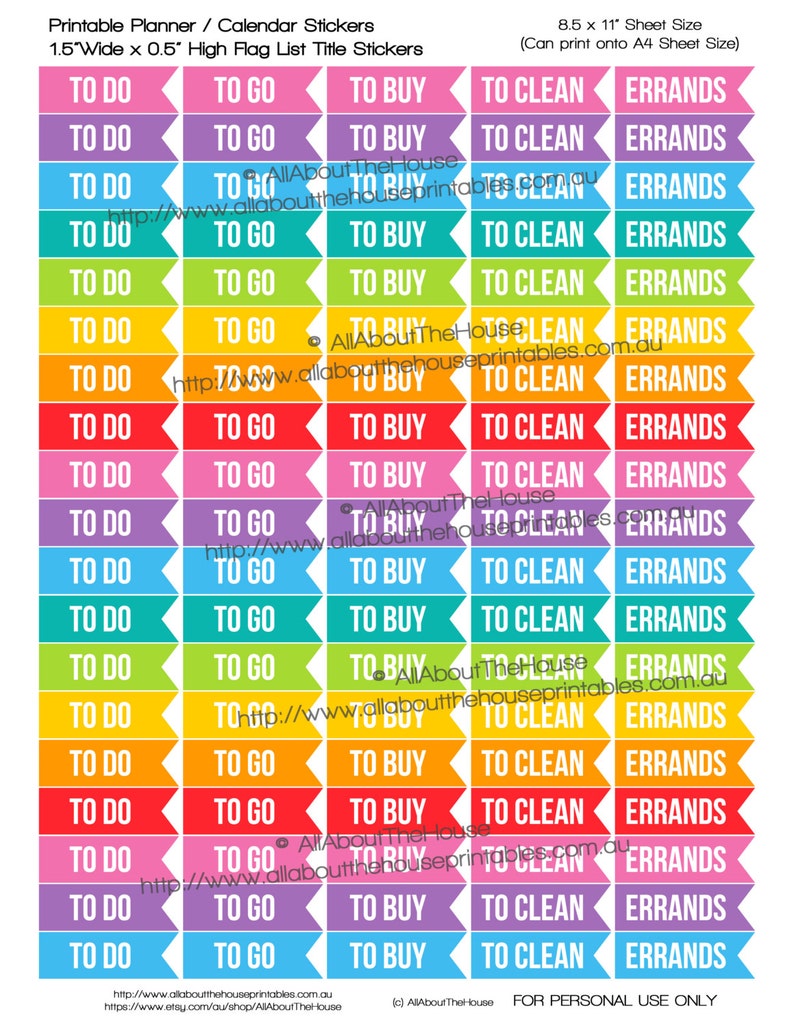 To Do to Buy to Go to Clean Errands Flag Printable Planner Stickers ...