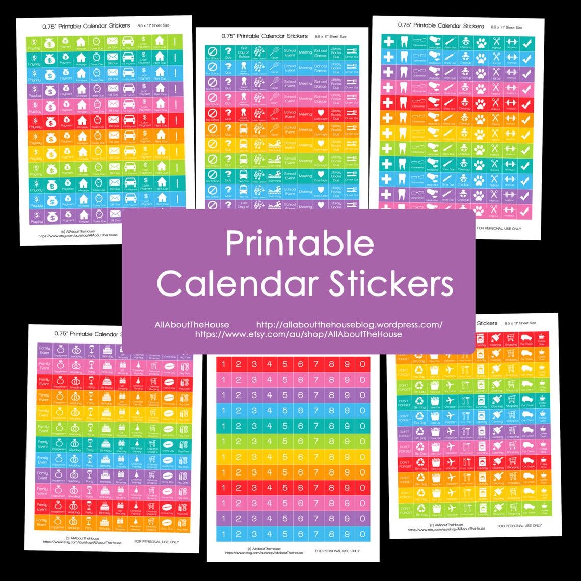 Planner Stickers Printable Daily Planner Calendar Rainbow Add - Etsy
