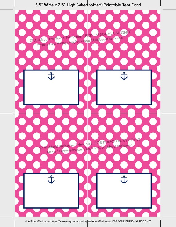 Editable tent card, food label, party printable, nautical, name ...