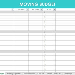 Moving Spreadsheet Planner Checklist Box Labels Budget Change of ...