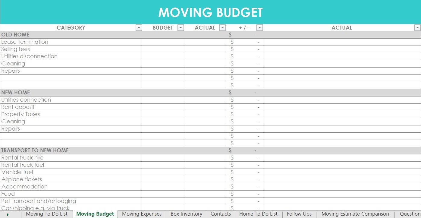 Moving Spreadsheet Planner Checklist Box Labels Budget Change - Etsy ...