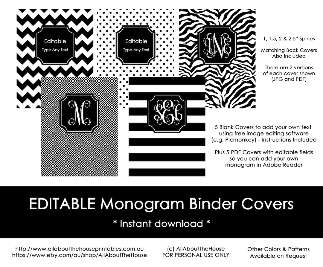 Editable Printable Monogram Binder Cover and Spine Chevron Polka Dot ...