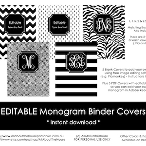 Editable Printable Monogram Binder Cover and Spine Chevron Polka Dot ...