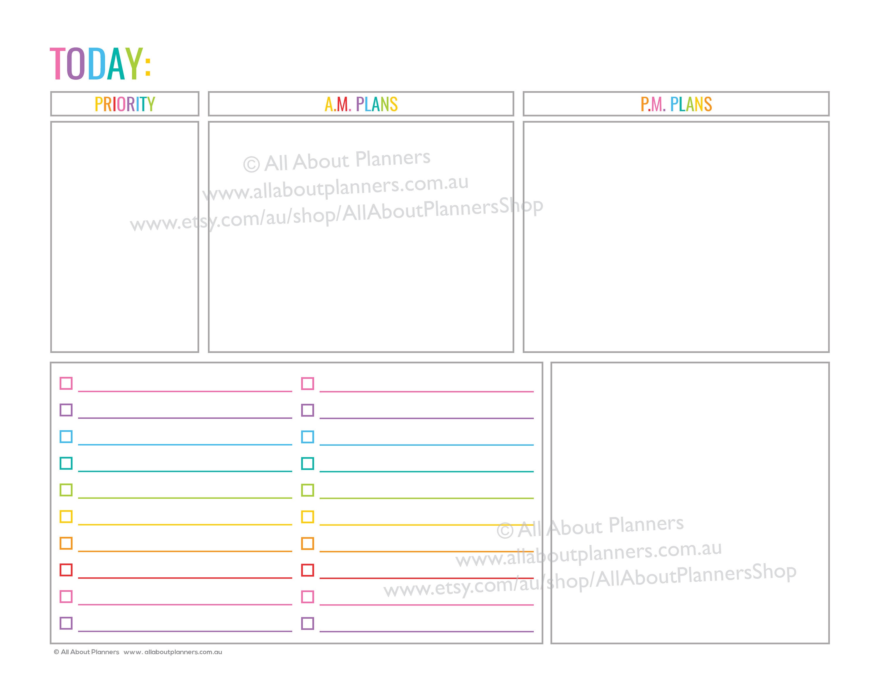Daily Planner printable editable pdf day to a page landscape | Etsy