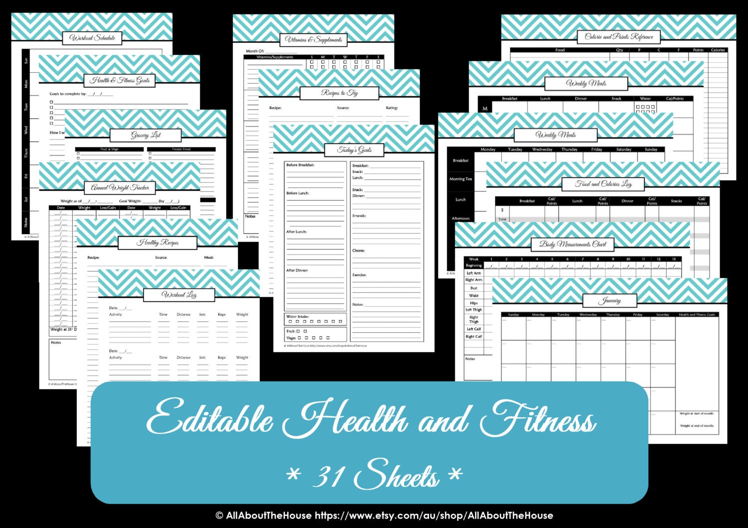 EDITABLE Healthy Lifestyle Kit Chevron Printables Finance Set Cleaning ...