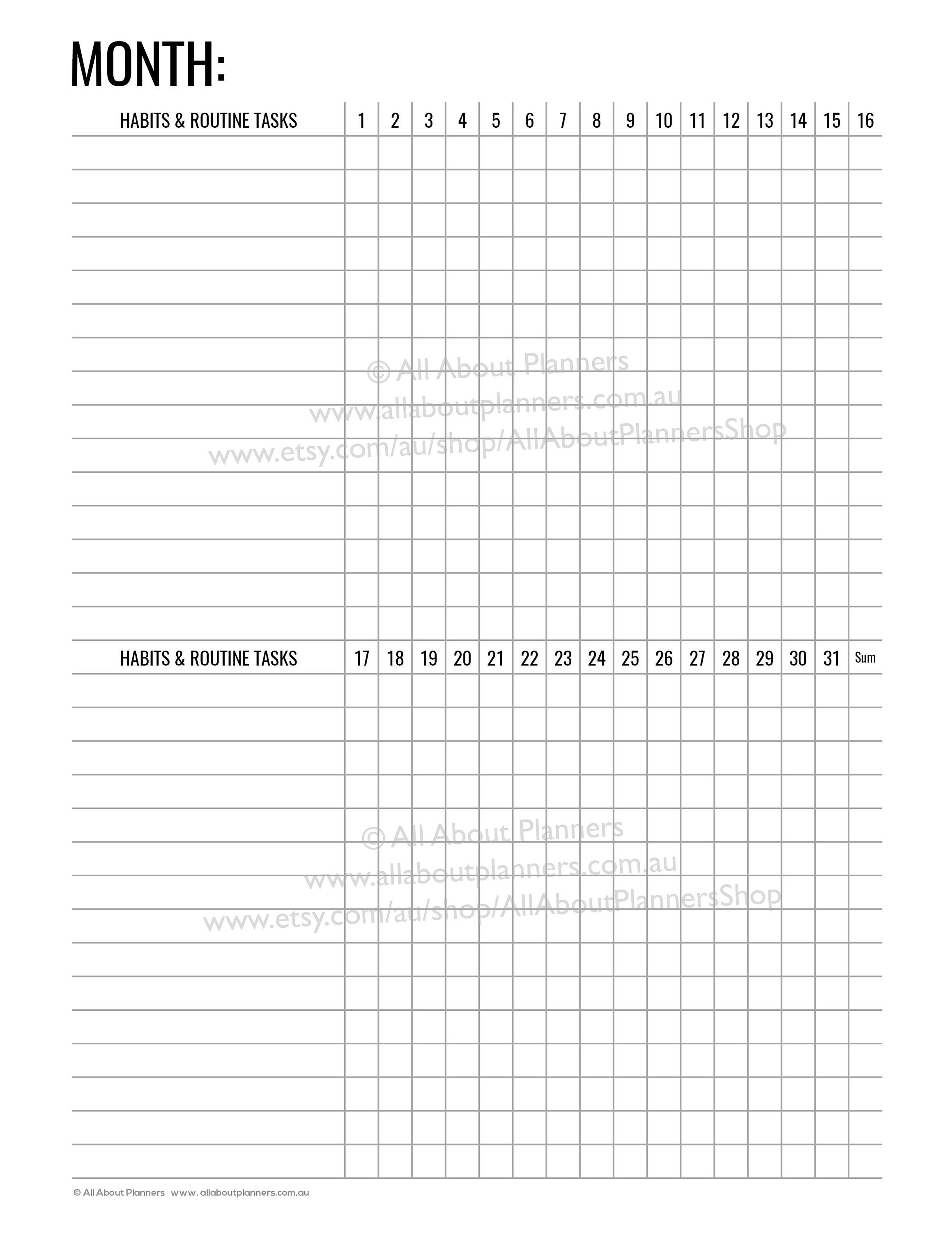Habit Tracker Printable Monthly Planner to Do Editable Fillable Pdf ...