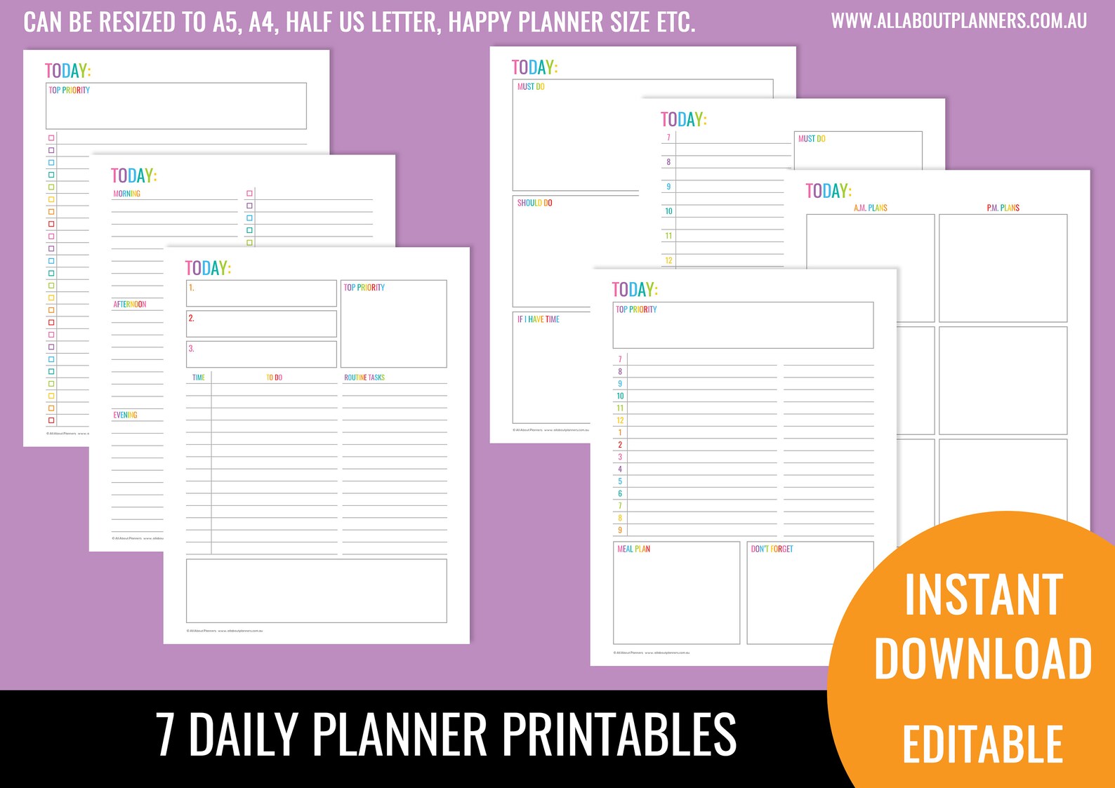 Daily Planner Printable Editable Morning Afternoon Schedule | Etsy