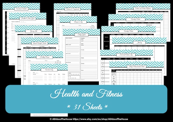 LIGHT BLUE Health and Fitness Printables Workout Printables | Etsy