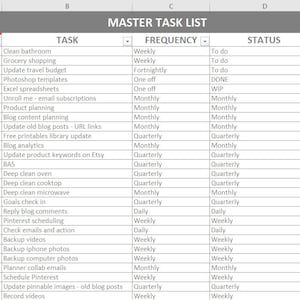 To Do List Master Task List Spreadsheet Excel Google Sheet Organize ...