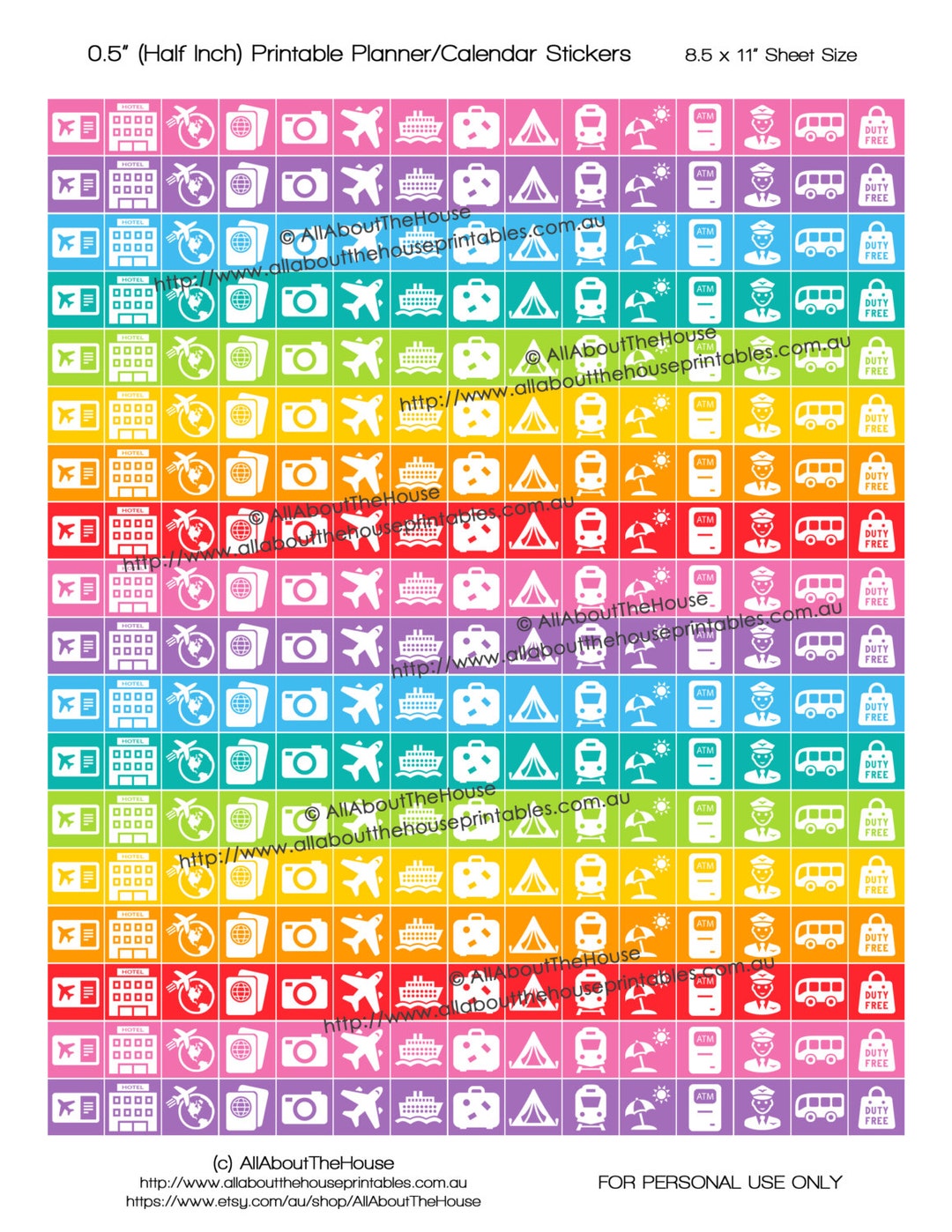 Travel Planner Stickers Printable Rainbow Icons Vacation Holiday Cruise ...