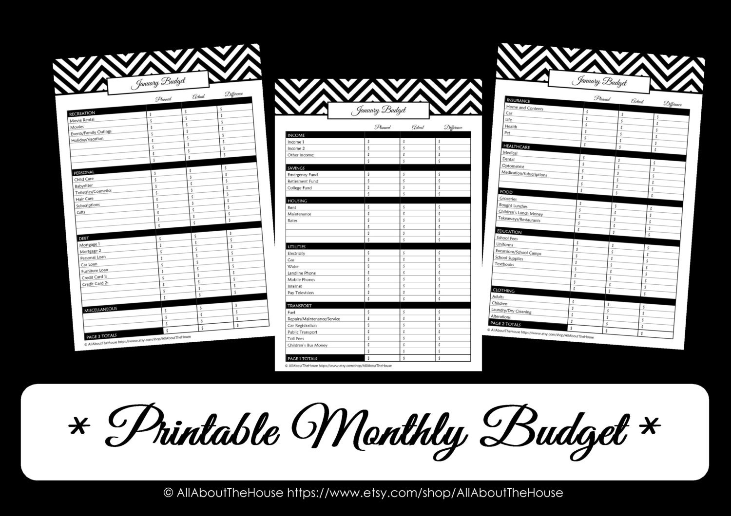 Printable Monthly Budget Chevron Monthly Budget Finance - Etsy