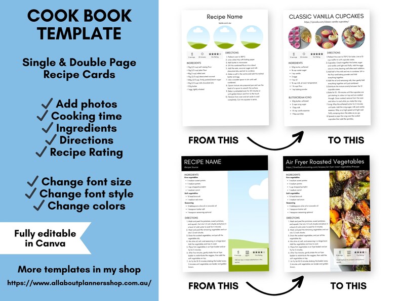 Cookbook Template, Canva Recipe Book Template, Editable Recipe Ebook ...