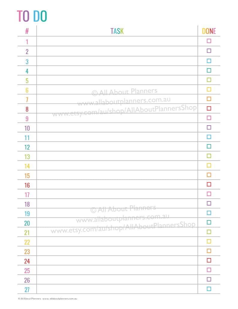 Anything List Printable Planner Insert Editable Refill to Do Checklist ...