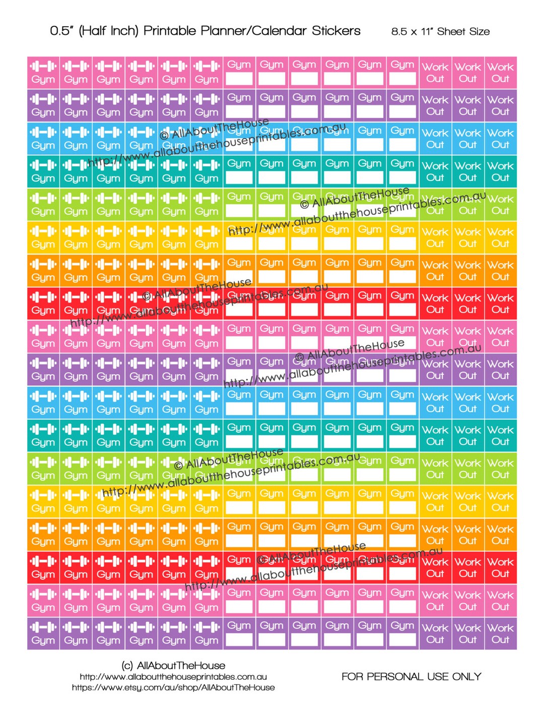 Gym Planner Stickers Printable - Workout Exercise Health Fitness Weight ...