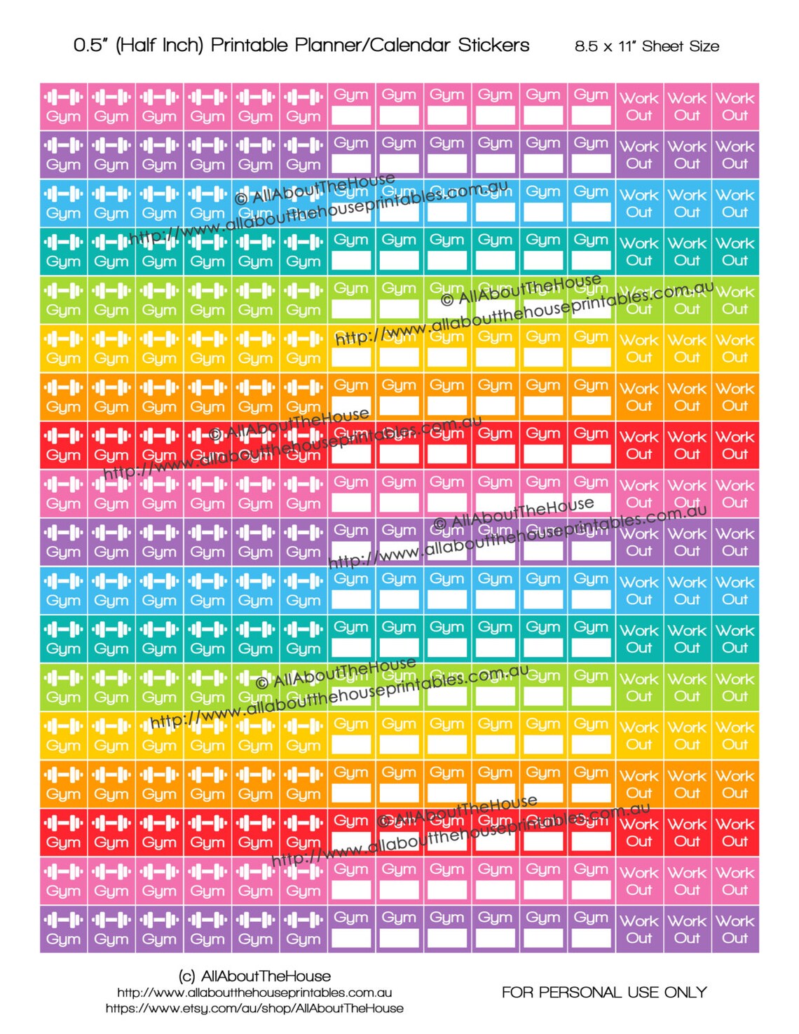 Gym Planner Stickers Printable workout exercise health | Etsy