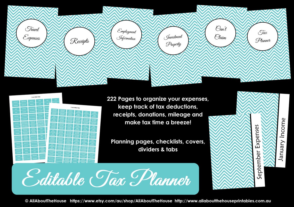 Tax Planner Printable Organizer BLACK EDITABLE Household - Etsy