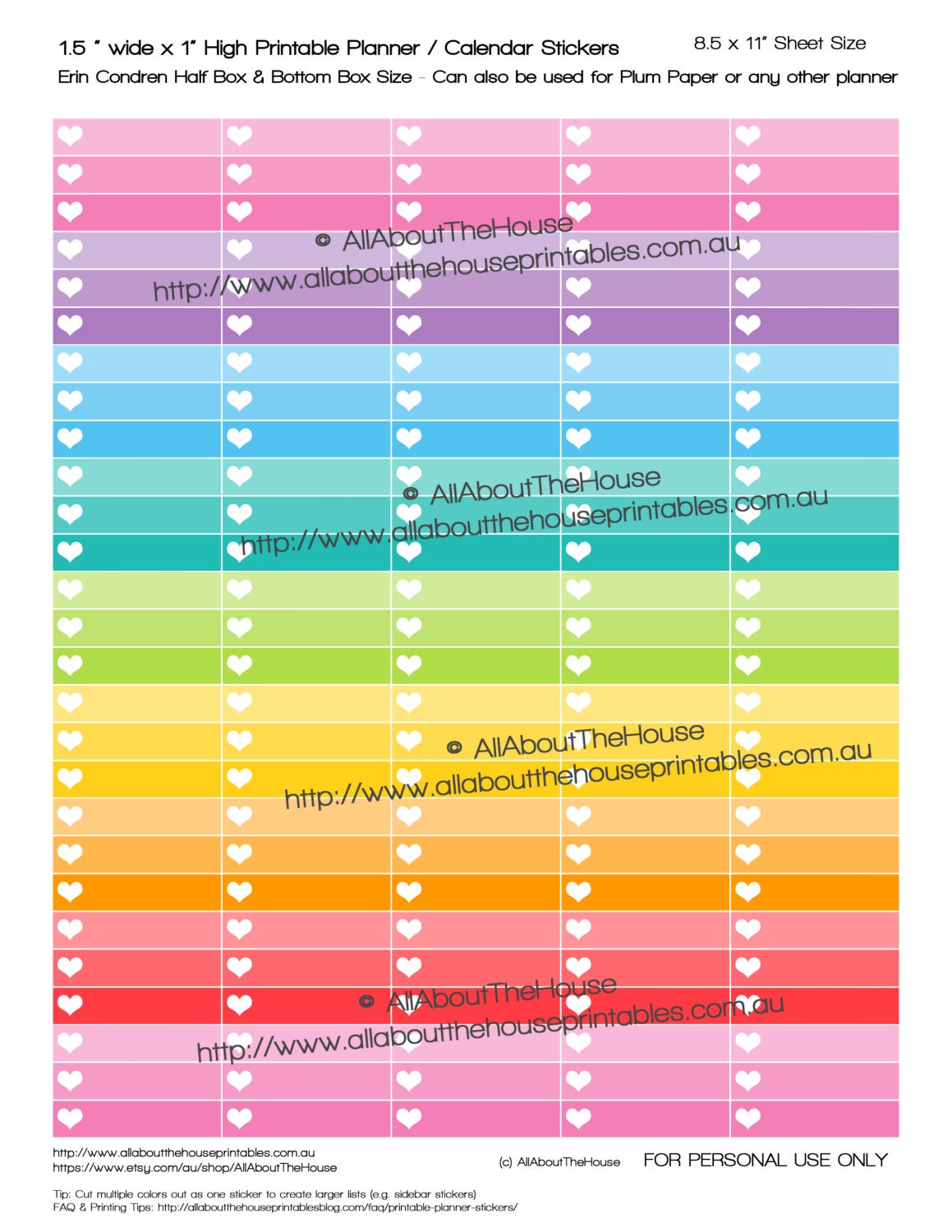 Ombre Heart List Half Box Made for Erin Condren Planner | Etsy