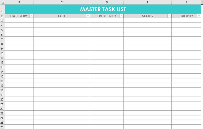 Master Task List Excel