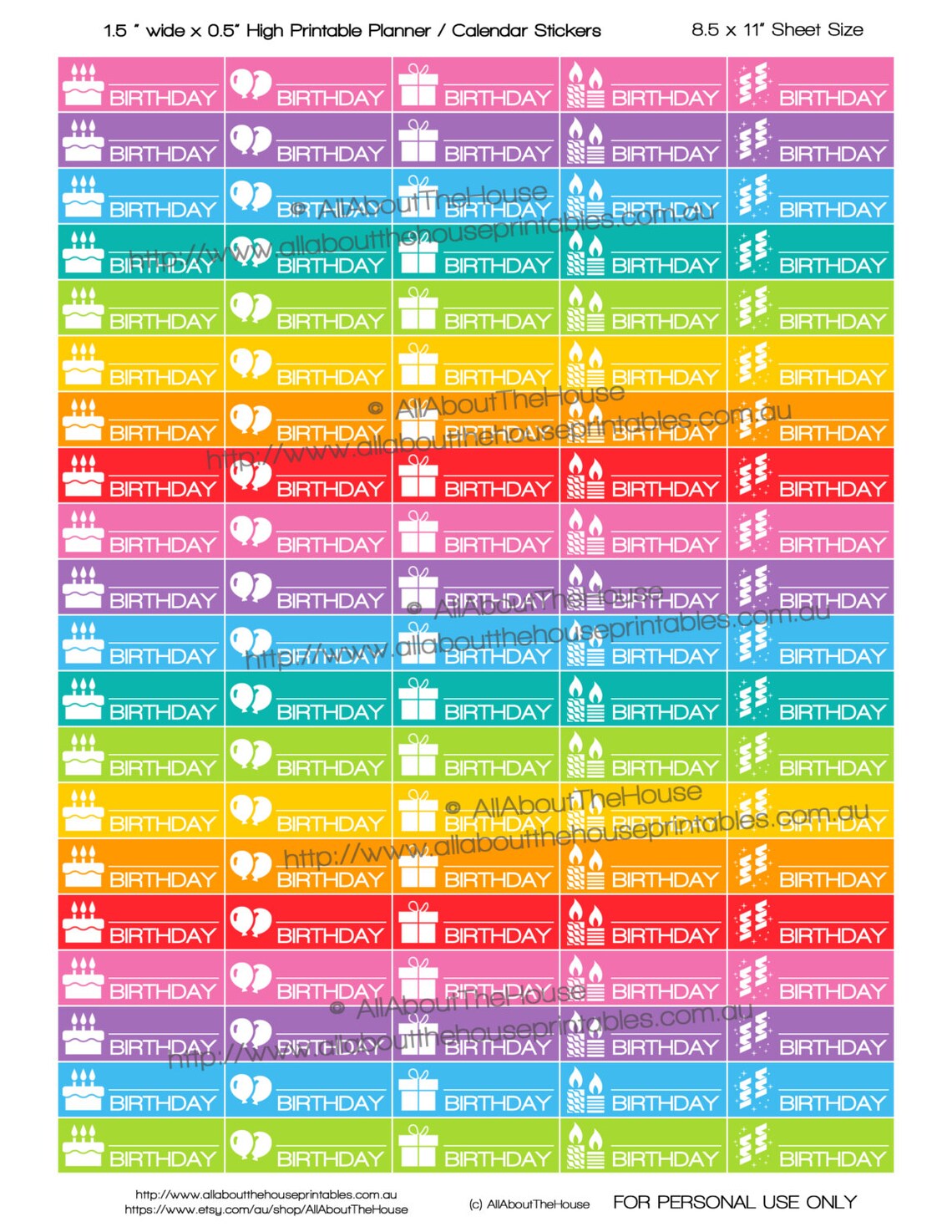 Birthday Printable Planner Stickers Organization Rainbow Made | Etsy