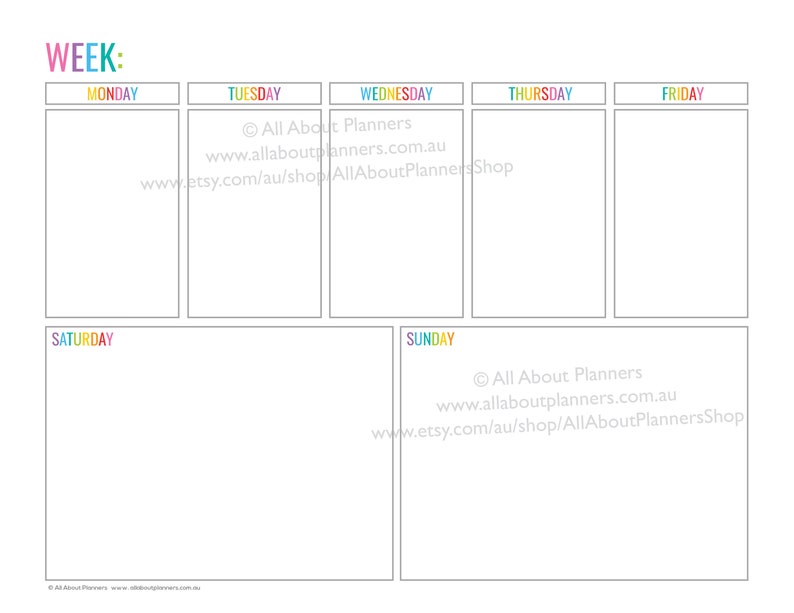 Weekly Planner Printable 1 Page Landscape Spread Insert - Etsy