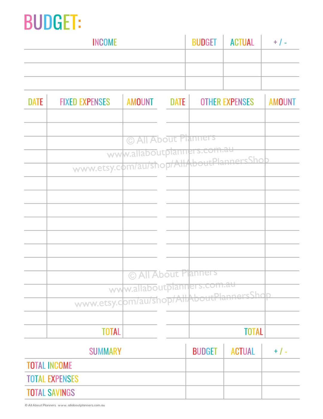 Budget Printable Editable Insert Payments Expenses Spending Income ...