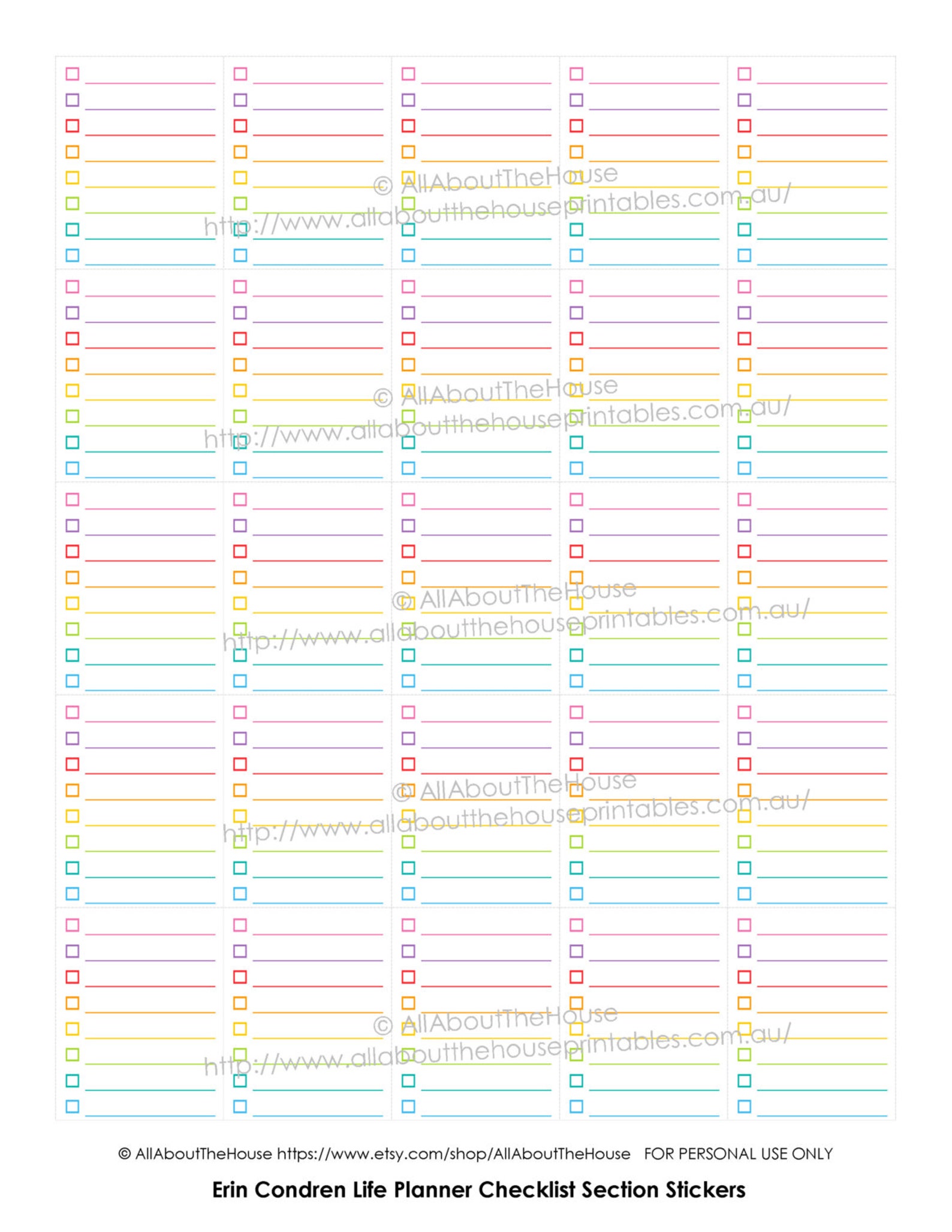 Printable Calendar Planner Stickers Checklist Full Box for Erin Condren ...