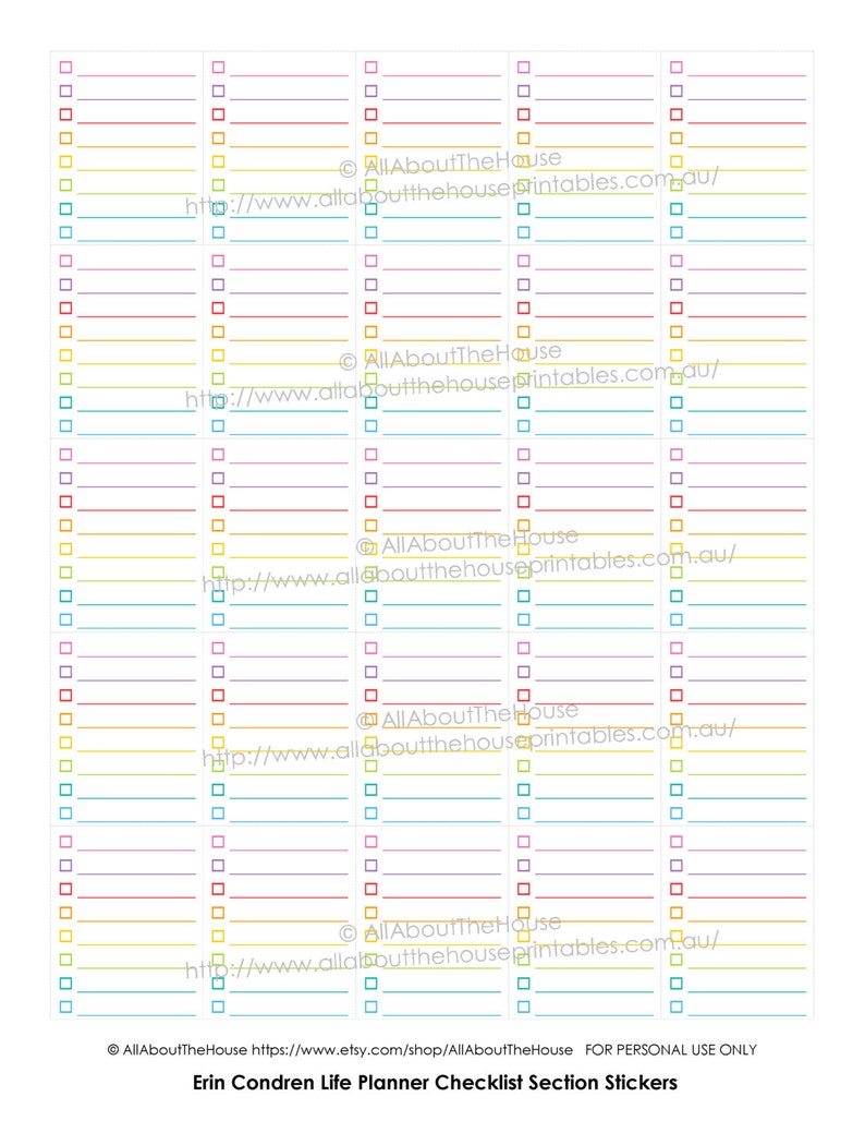 Printable Calendar Planner Stickers Checklist Full Box for Erin Condren ...
