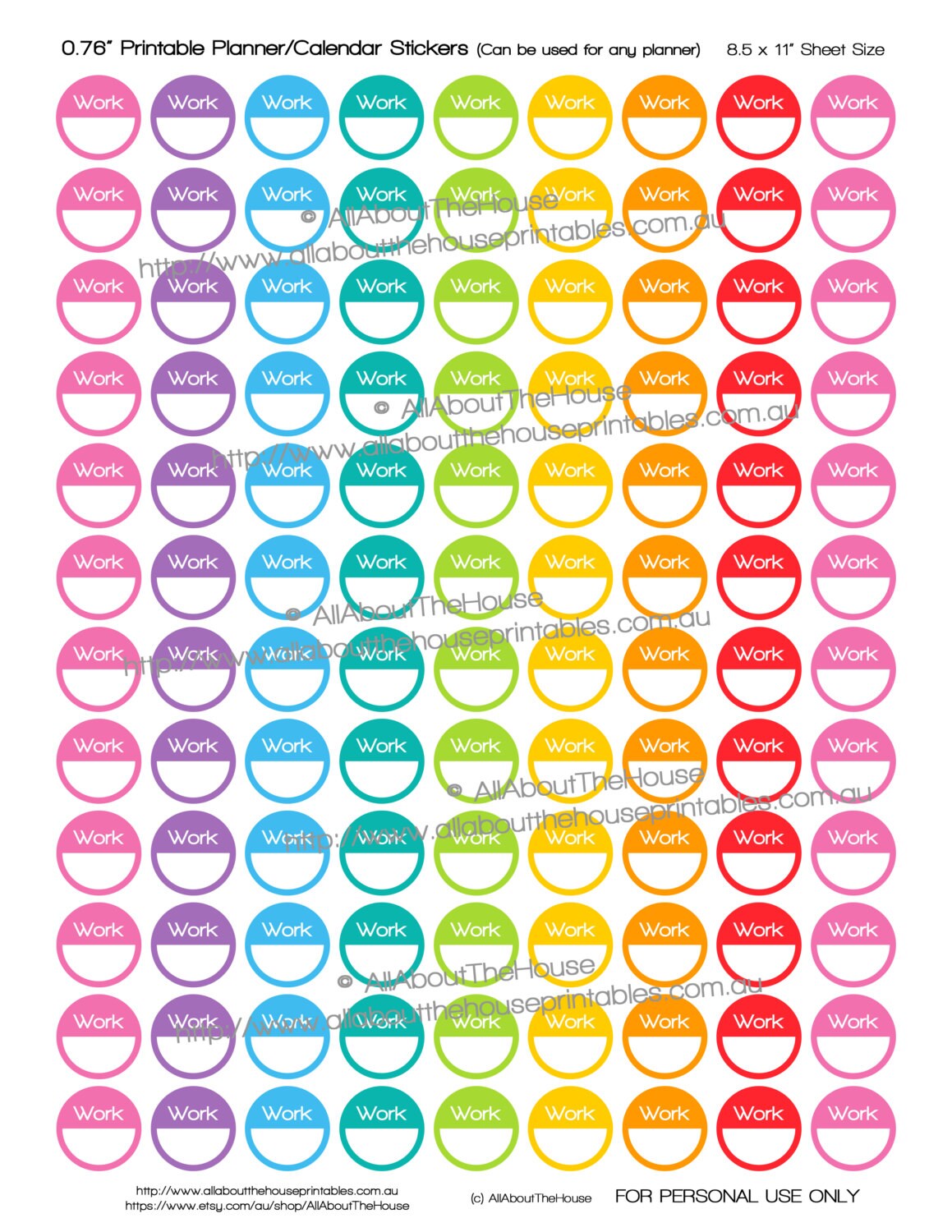 Work Planner Stickers Printable 0.76 Rainbow Planner | Etsy