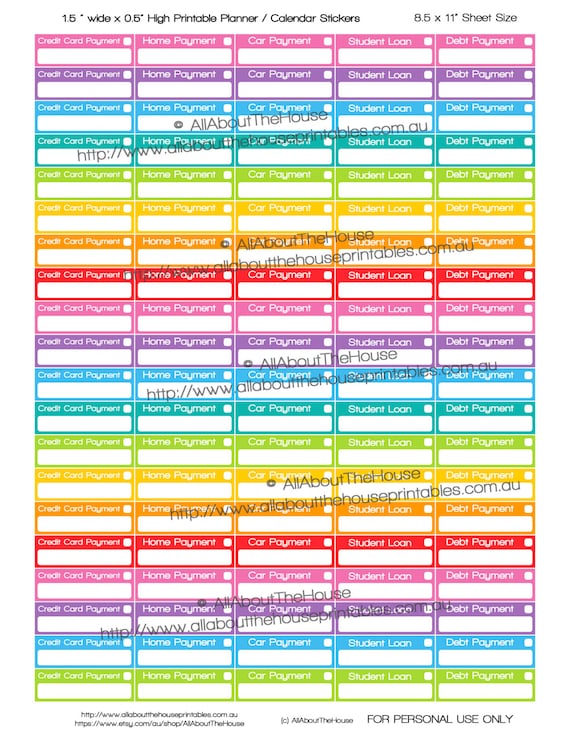Payments Planner Stickers printable bill due car mortgage rent credit ...