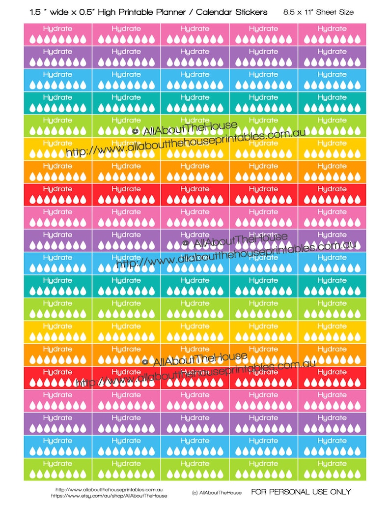 Hydrate Printable Calendar Planner Stickers Water Intake Tracker 1.5 ...
