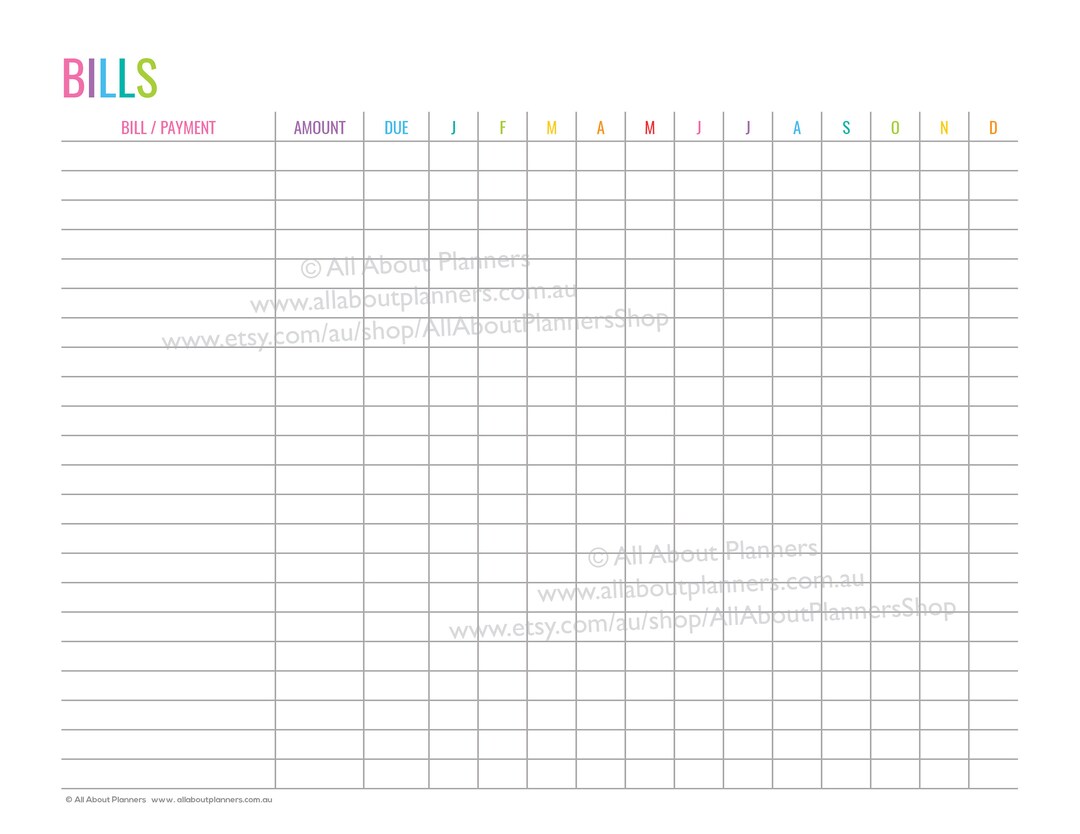 Bill Tracker Printable Editable Insert Payments Expenses Spending Log ...