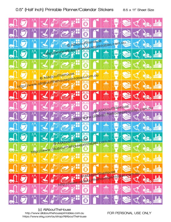 Cleaning Planner Stickers Printable Calender Stickers 1/2" Square ...