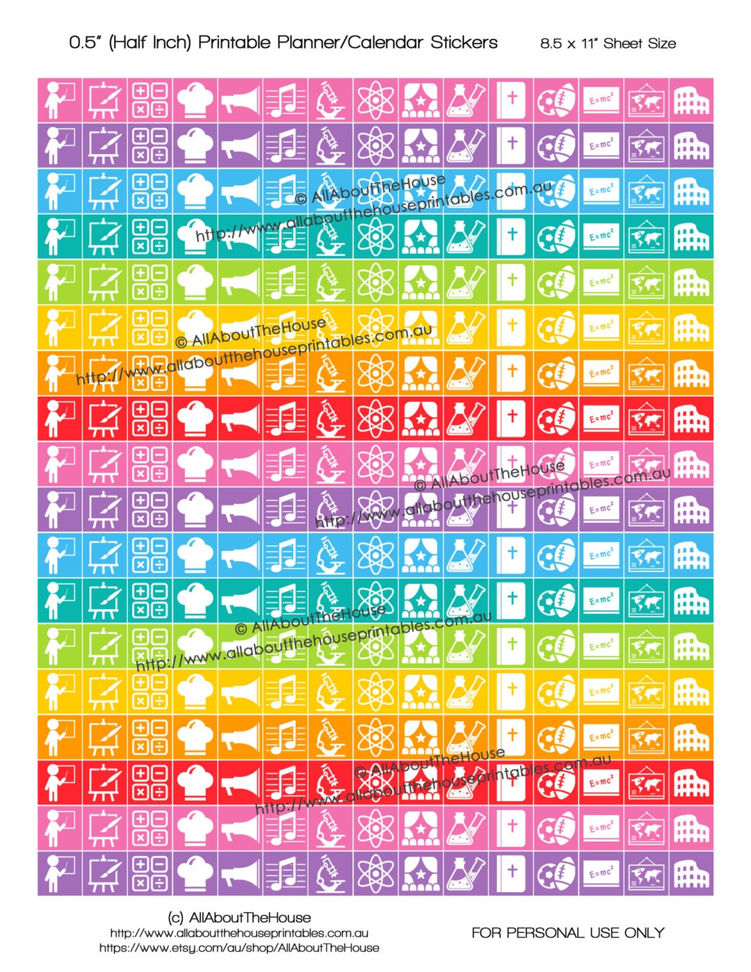 School Planner Stickers Printable Class Subjects Study Homework College ...