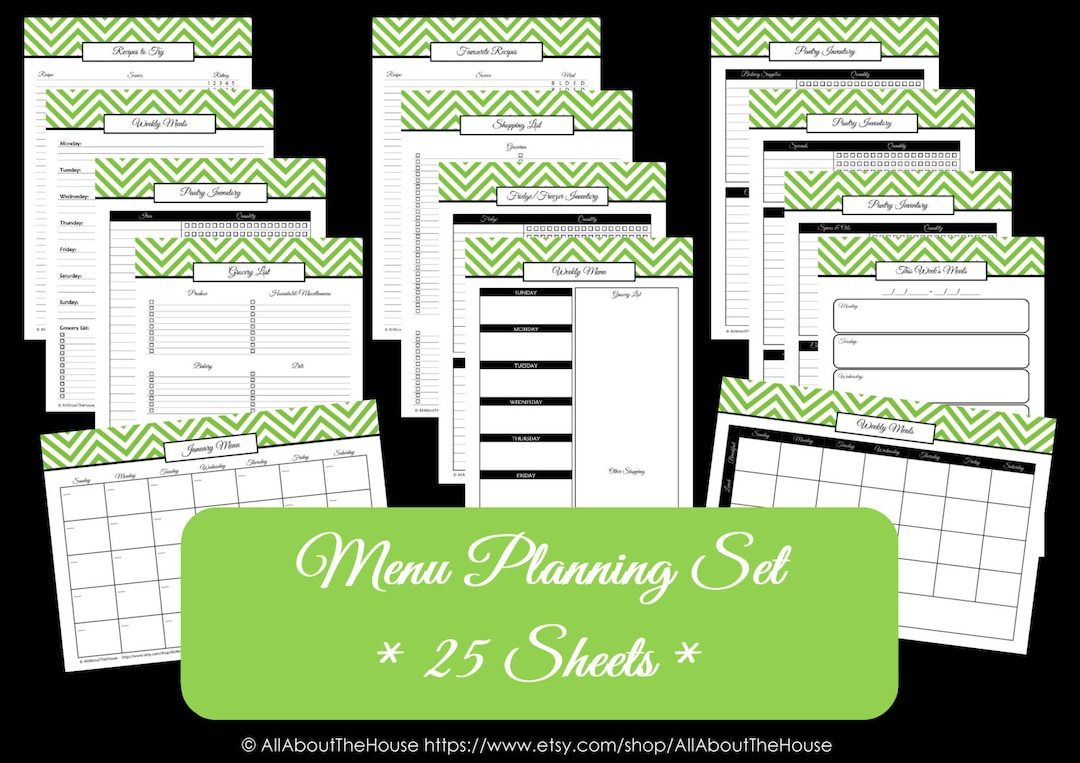 GREEN Menu Planner Printables - Meal Planning Organisation-household ...