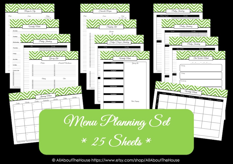Menu Planner Printables Meal Planning Organisation-Household | Etsy