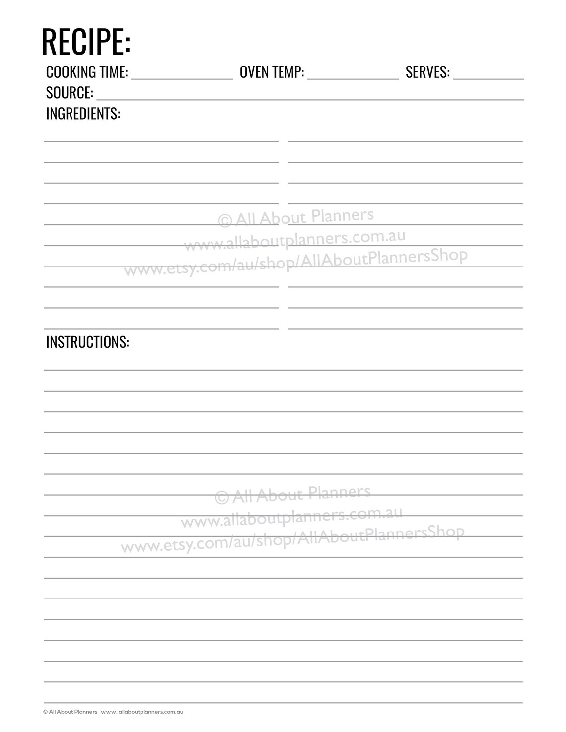Recipe Card Printable Editable Pdf Template Fillable Insert Refill ...