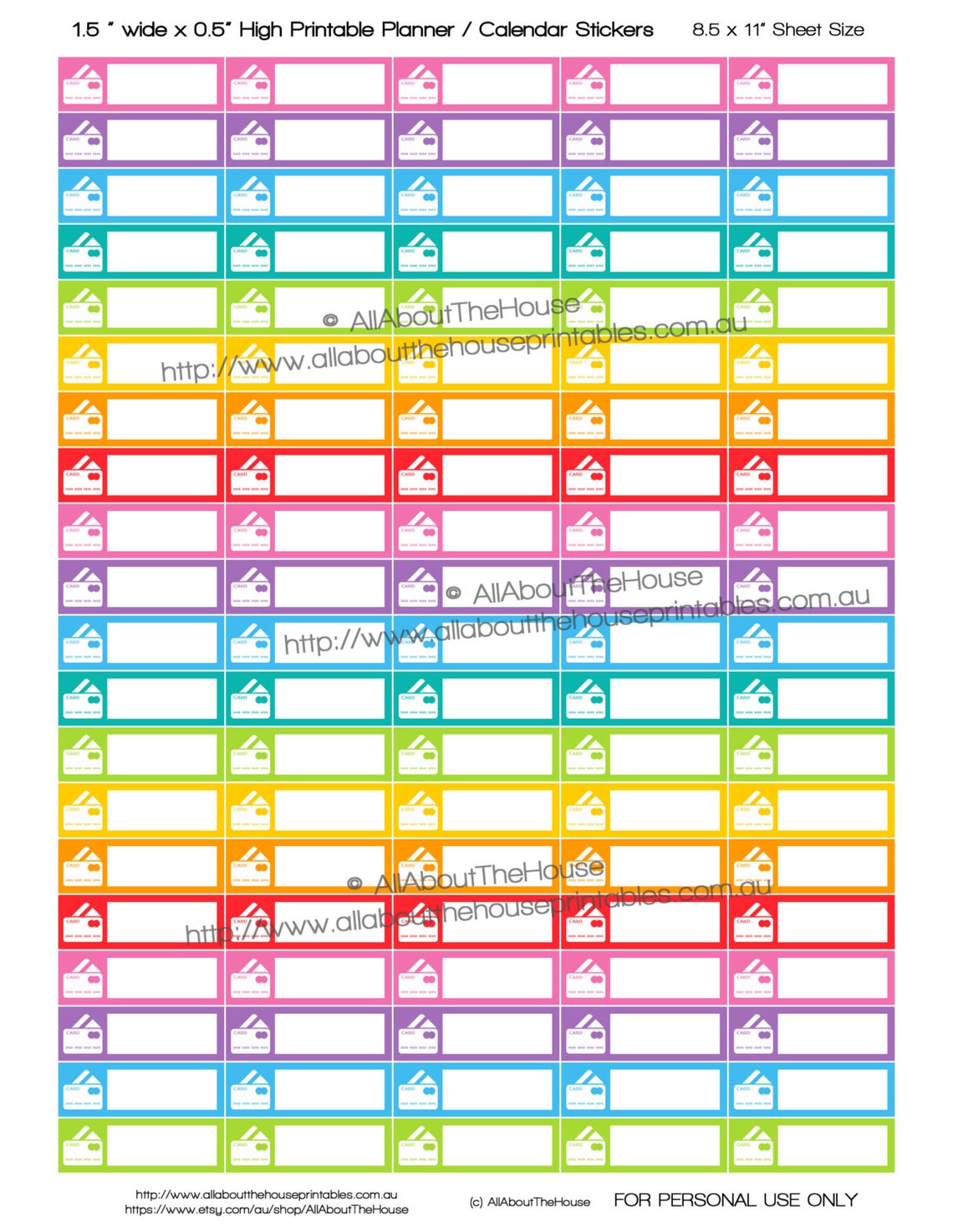 Credit Card Payment Stickers Printable Calendar / Planner - Etsy