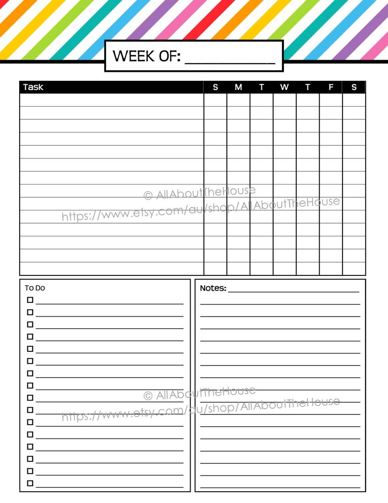 Weekly Planner Printable Rainbow Stripe PDF Editable Fillable | Etsy