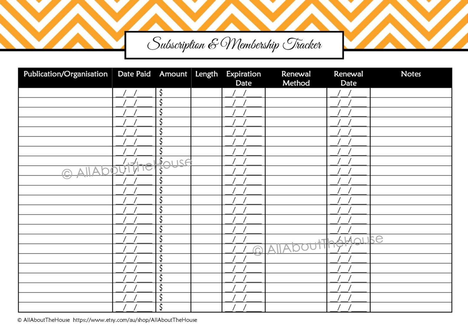 Subscription & Membership Tracker Printable - Organising Printable ...