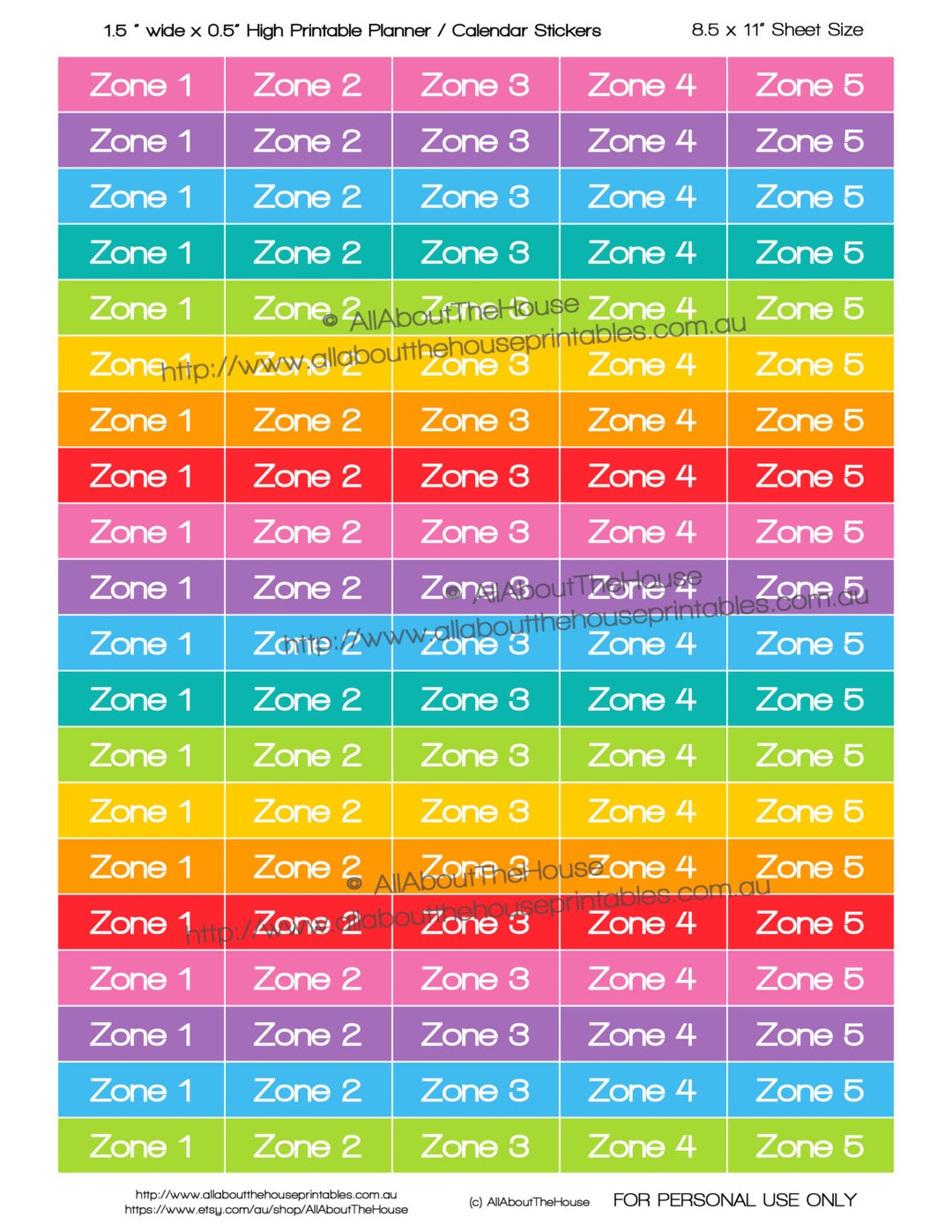 Cleaning Zone Planner Stickers Printable Cleaning Routine 1.5"w X 0.5h ...