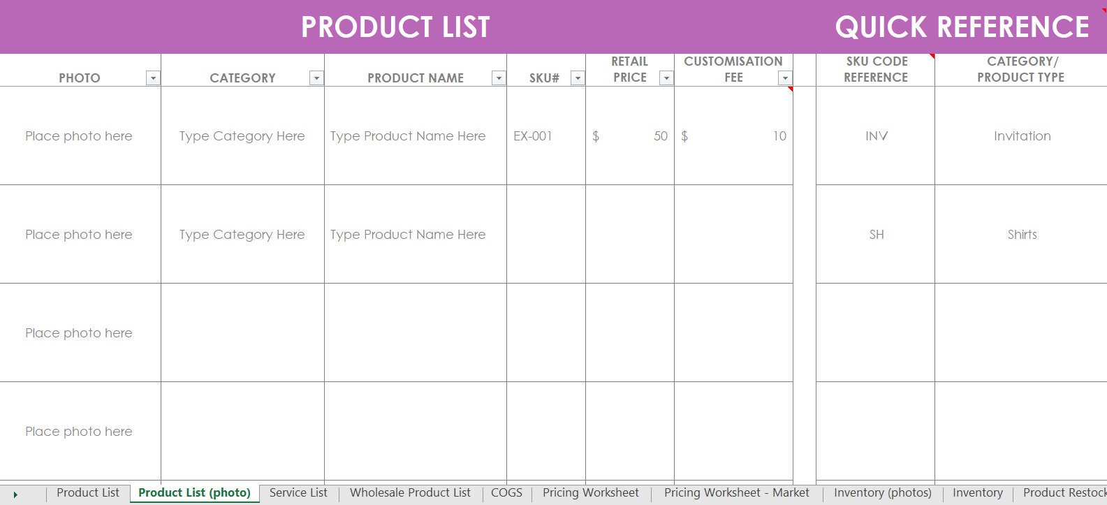 Inventory Spreadsheet Etsy Seller Tool Shop Management - Etsy Australia