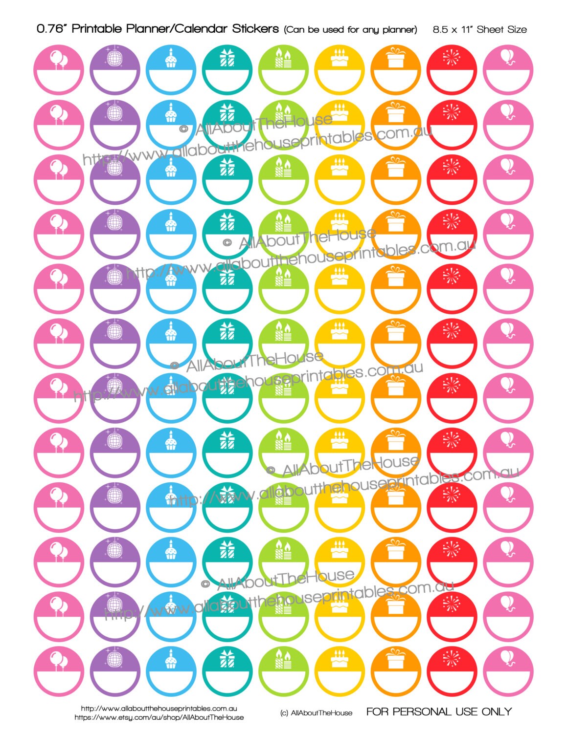 Birthday Planner Stickers Printable 0.76 Reminder | Etsy