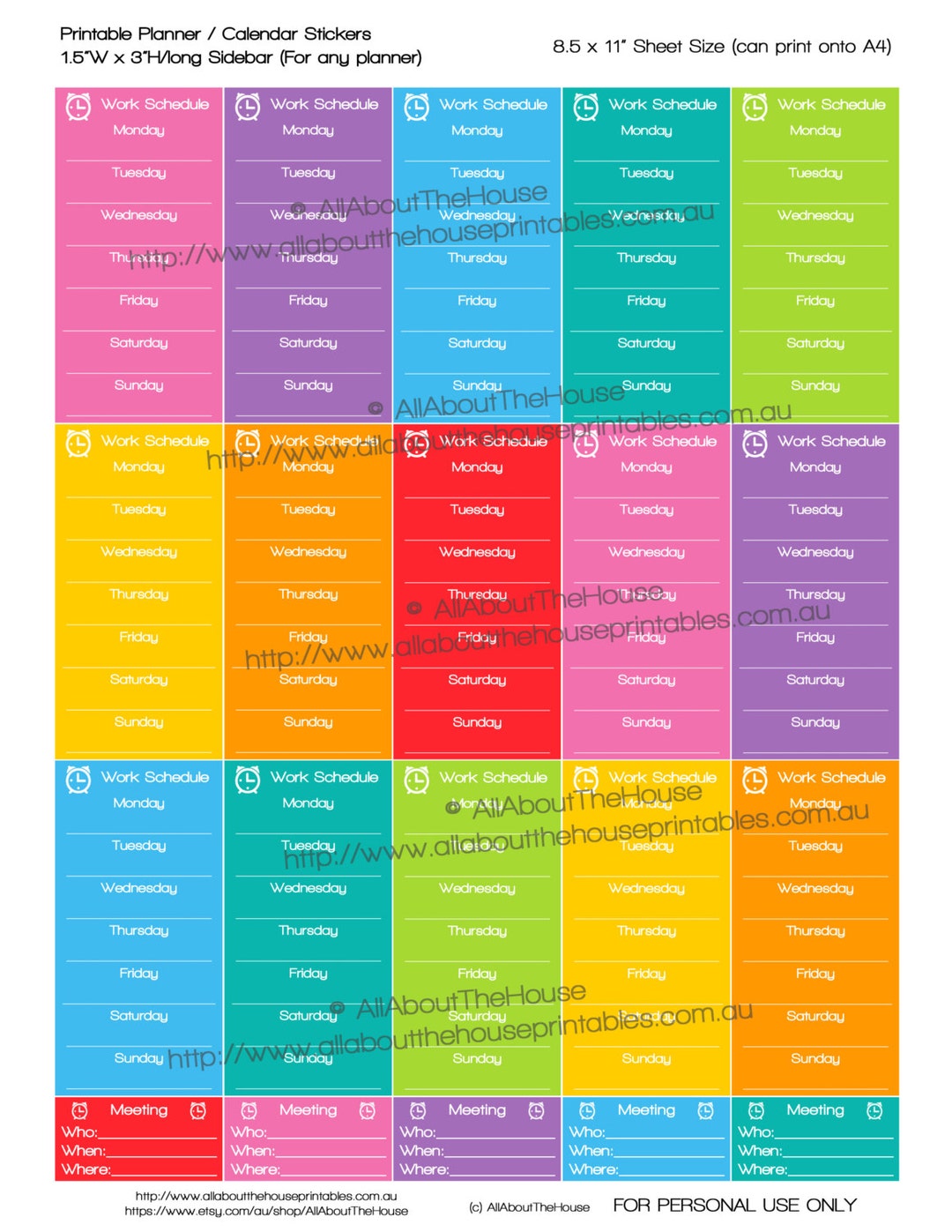 Work Planner Stickers Printable Weekly Work Tracker Made for Erin ...