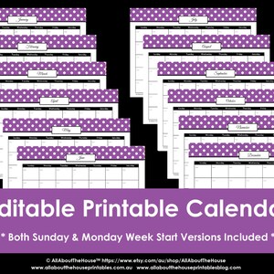 EDITABLE Polka Dot Calendars - You Choose - 2016, 2017 Etc! Perpetual ...