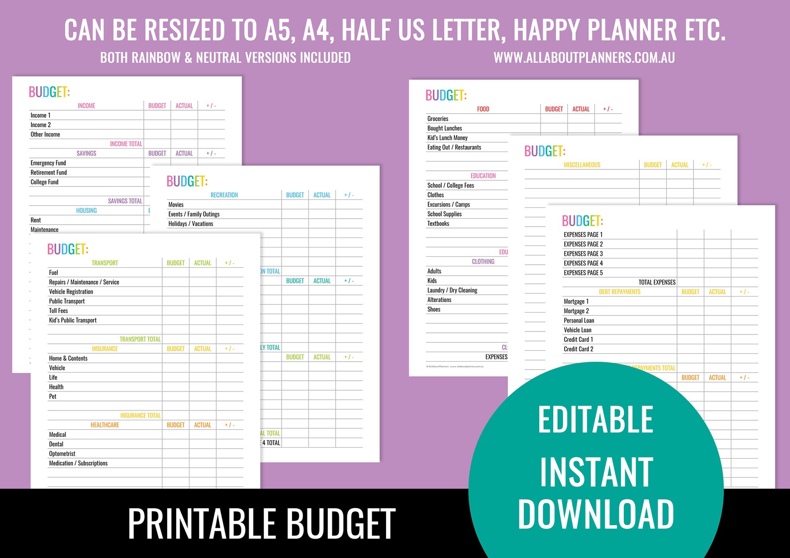 Budget Planner Printable Editable Bill Due Expenses Monthly - Etsy ...